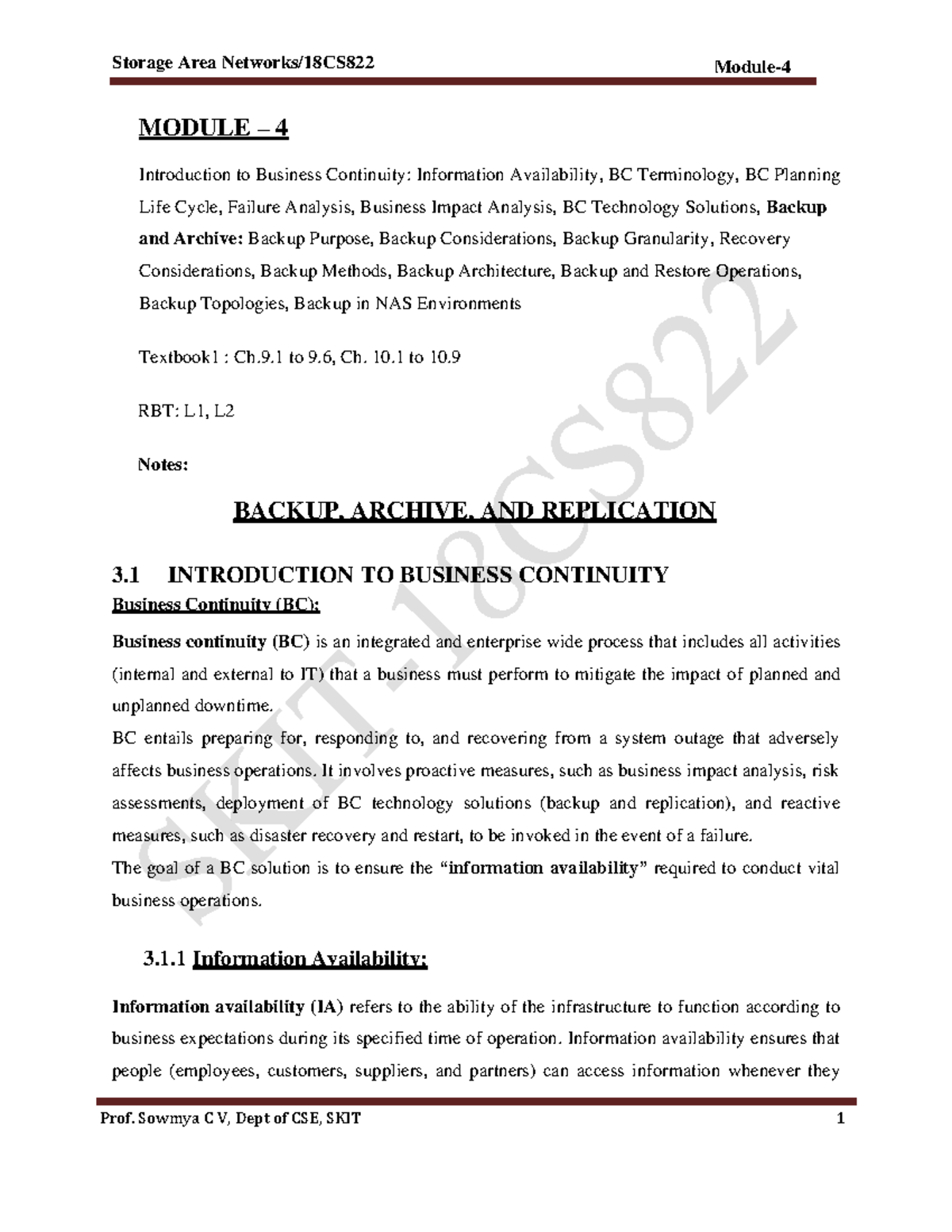 SAN module 4 (1)pdf - MODULE – 4 Introduction to Business Continuity ...
