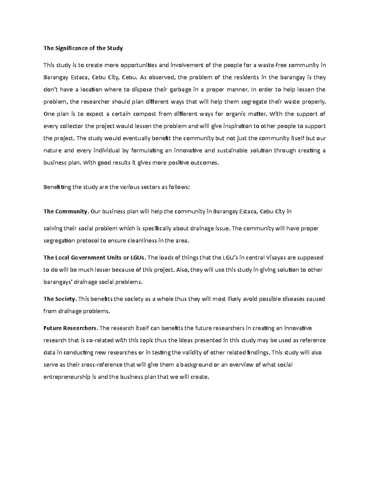 The Significance of the Study - As observed, the problem of the ...