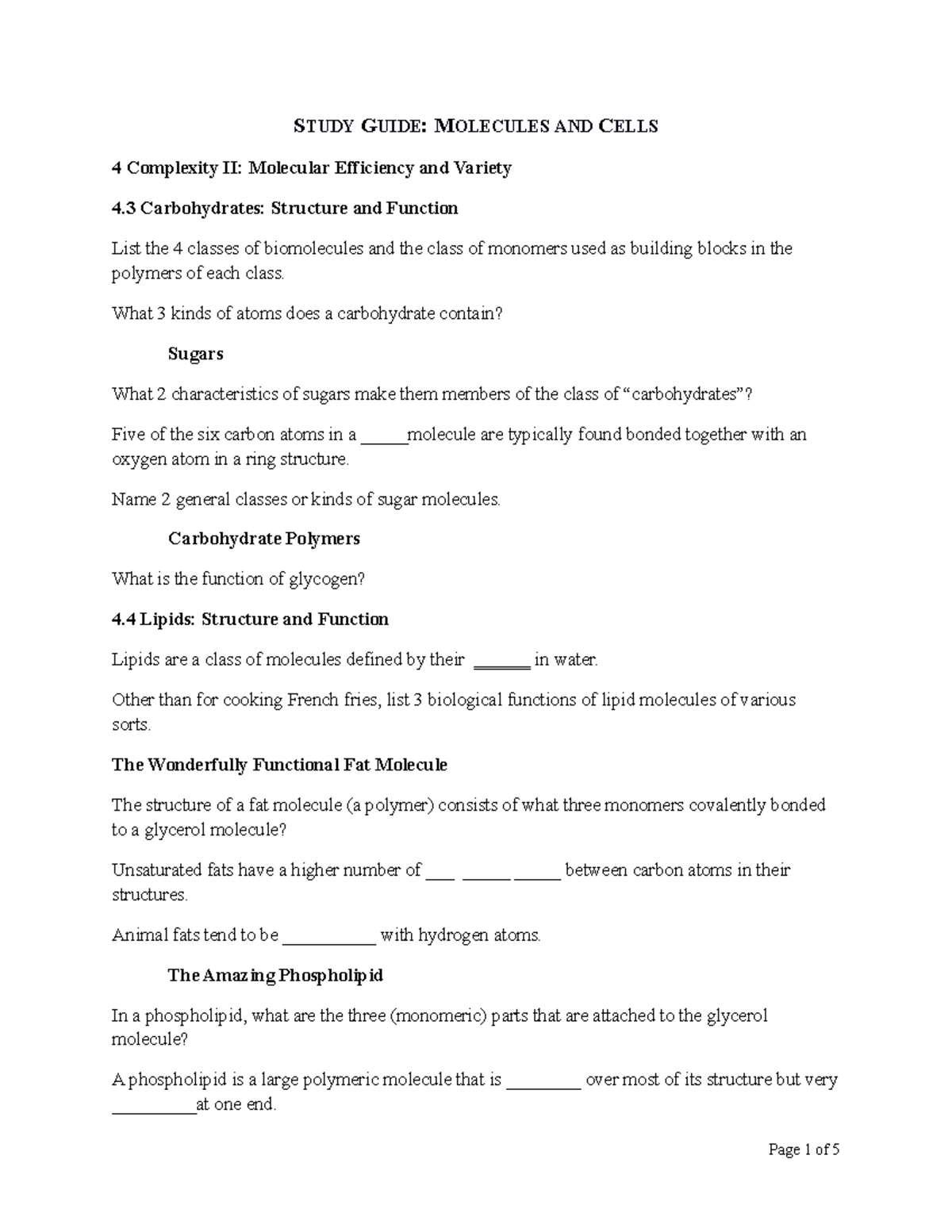 BIO 101 Molecules and Cells Practice Study Guide - STUDY GUIDE ...