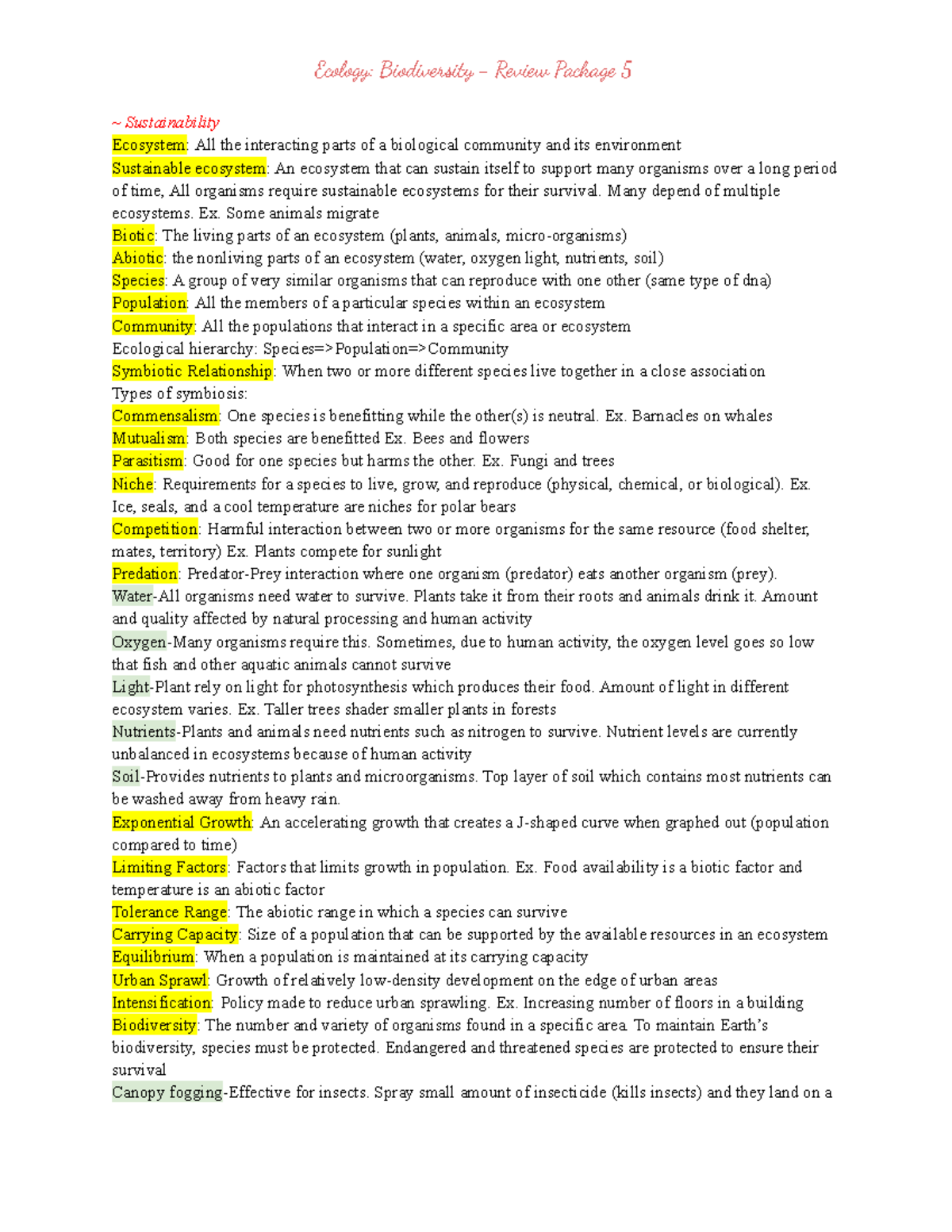 Ecology Vocabulary - Notes for the Unit - ~ Sustainability Ecosystem ...