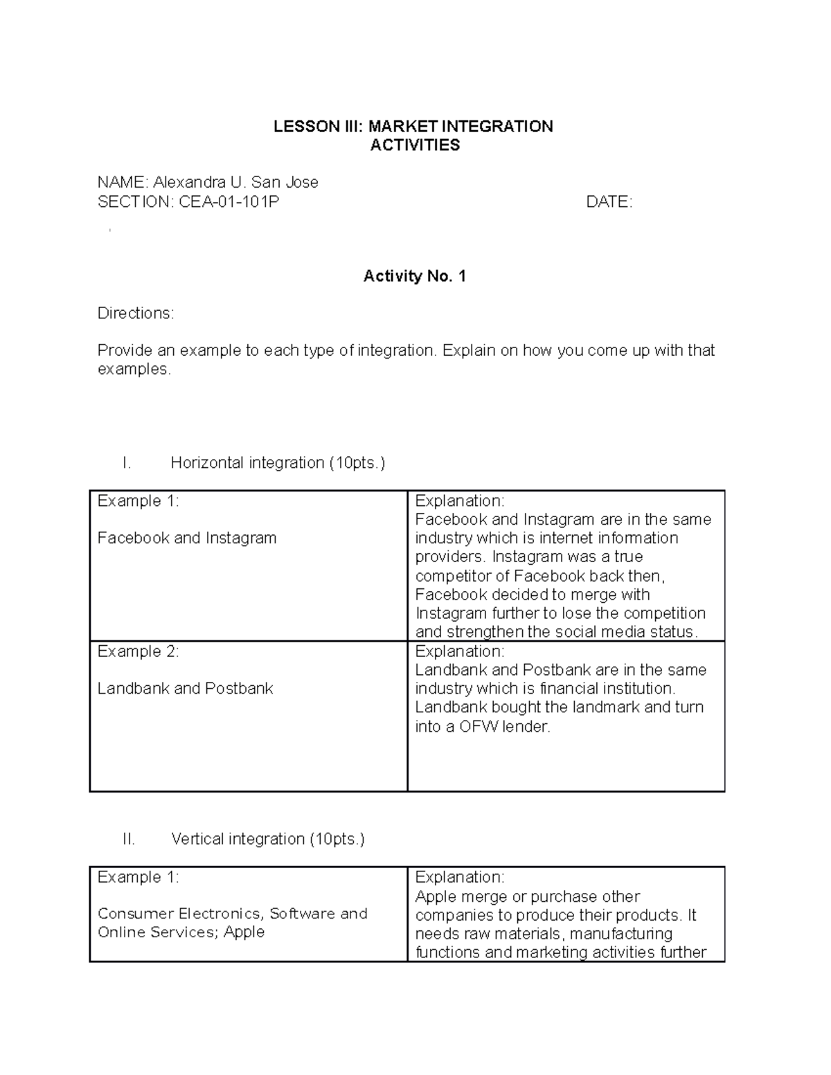 - Lesson 3 Activities - Esssays - LESSON III: MARKET INTEGRATION ...