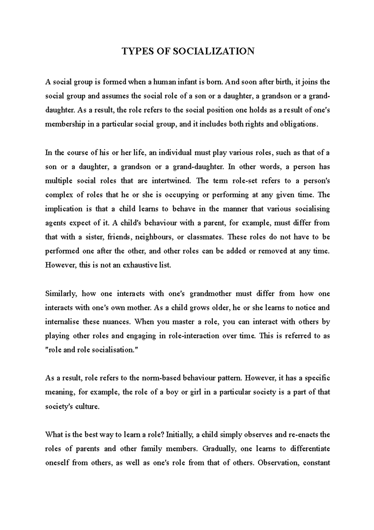 Types OF Socialization - TYPES OF SOCIALIZATION A social group is ...