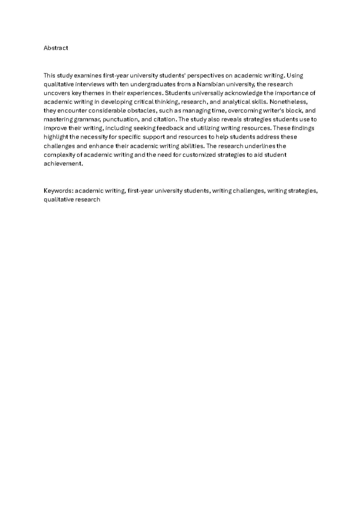Abstract - None - Abstract This study examines first-year university ...