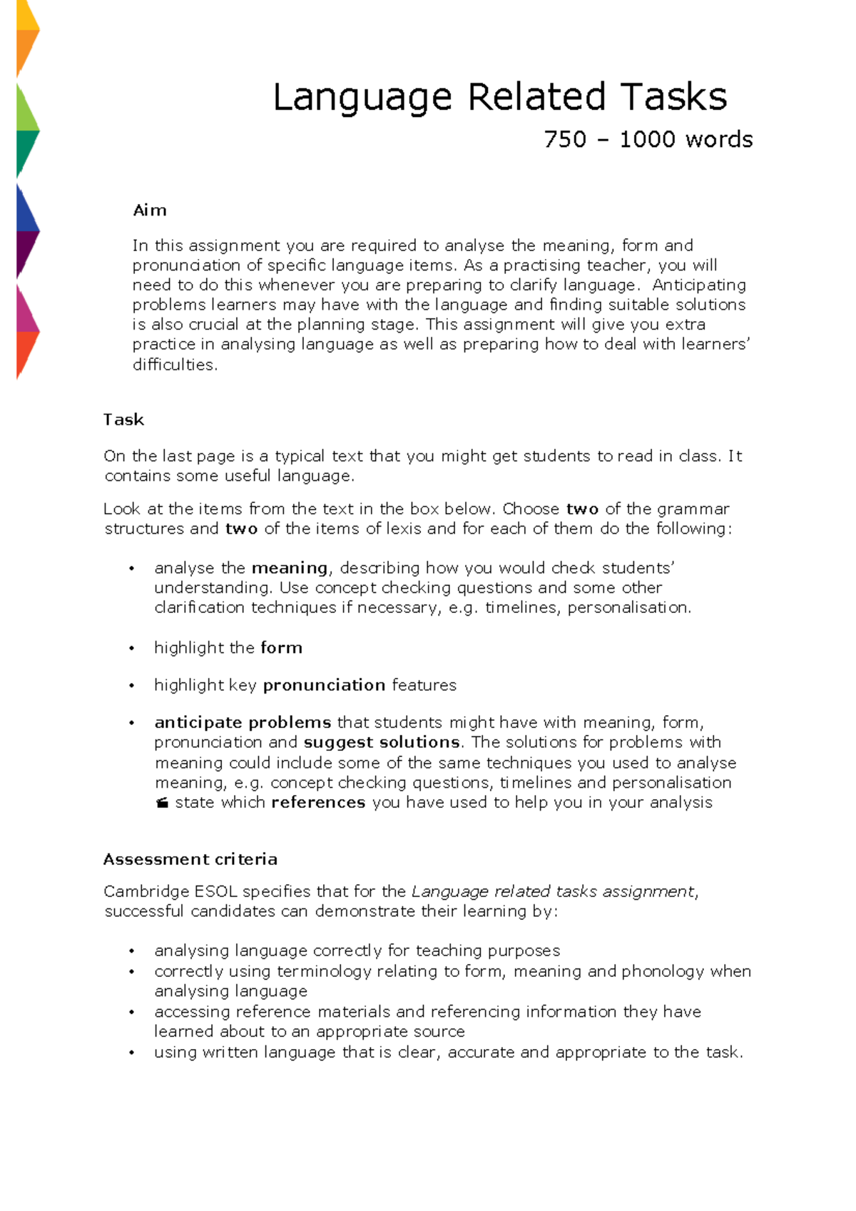 Assignment task for English grammar - Language Related Tasks 750 – 1000 ...