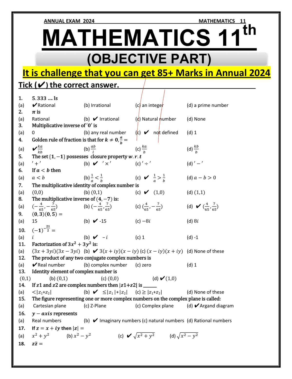1st Year Math Final Guess Paper 2024 - Chemistry- I: (Physical ...