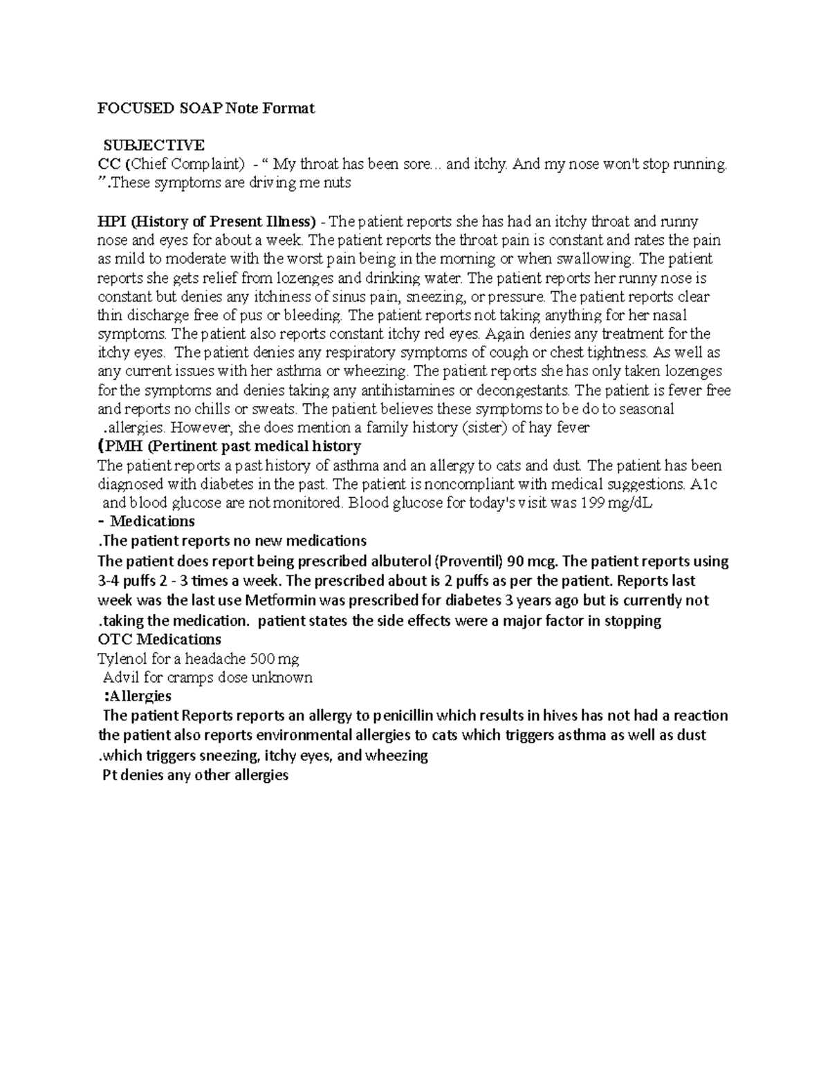 Focused SOAP tina jones - FOCUSED SOAP Note Format SUBJECTIVE CC (Chief ...