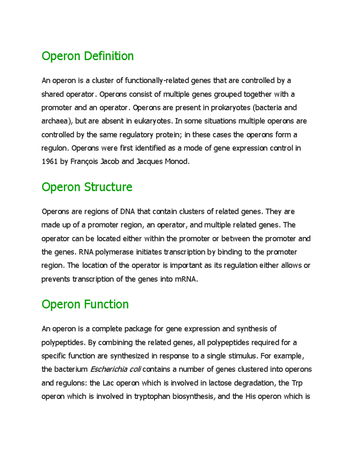 Operon Definition - Operons consist of multiple genes grouped together ...