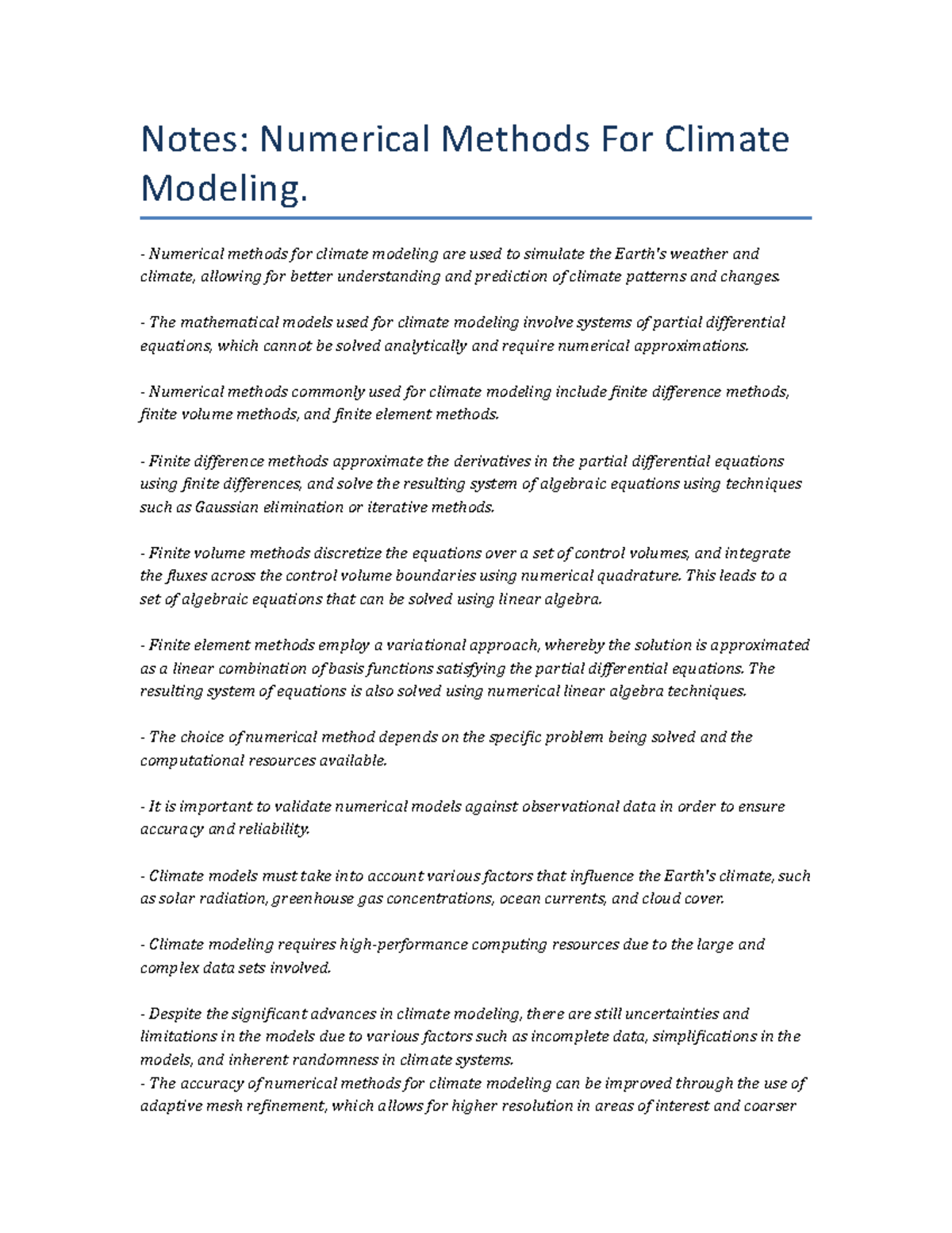 Lecture Notes Numerical Methods For Climate Modeling Notes 0298
