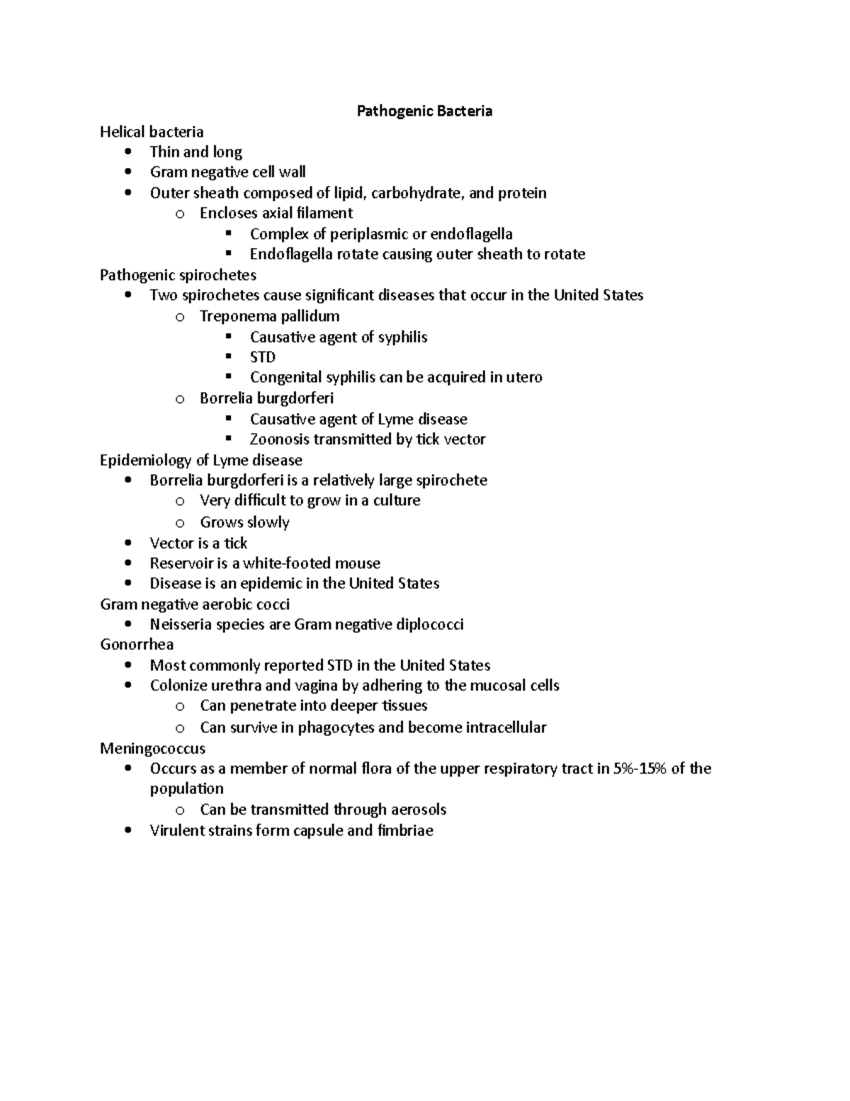 Pathogenic Bacteria Notes - Pathogenic Bacteria Helical bacteria Thin ...