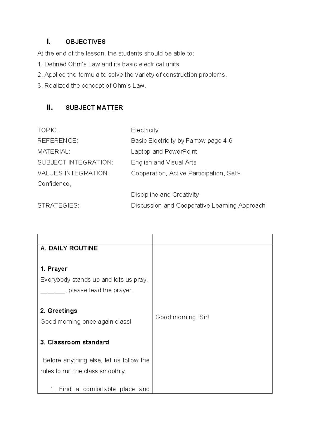 Final DEMO ohms law - very good - I. OBJECTIVES At the end of the ...