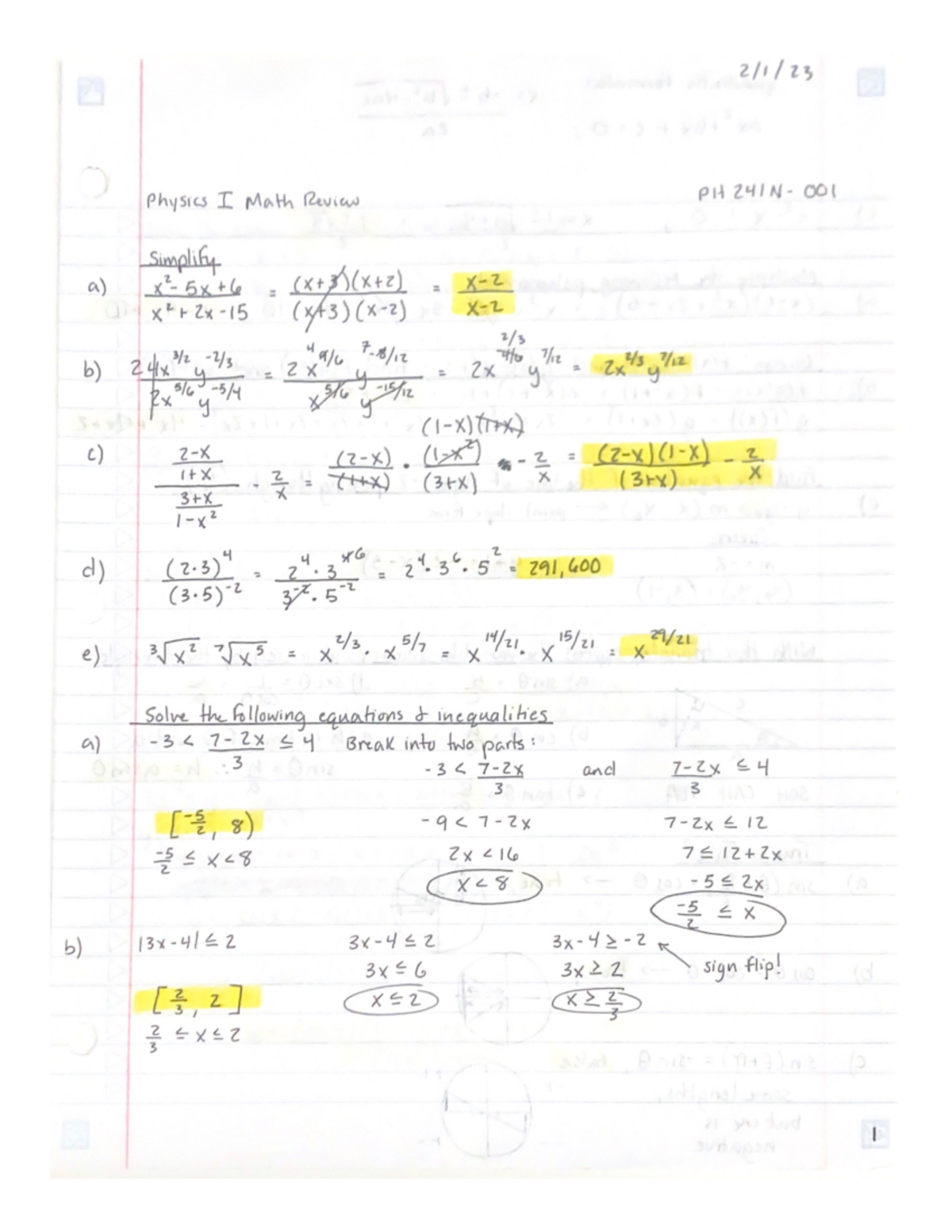 Physics I Math Review - PH 241N - Studocu