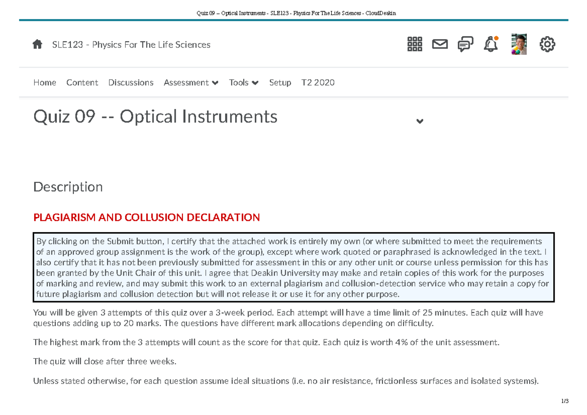 Sample Quiz 09 questions - Quiz 09 - Optical Instruments - SLE123 ...