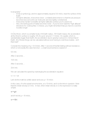 Phys 103 Chapter 3 - Lecture notes 3 - Acceleration, a a = (change in ...