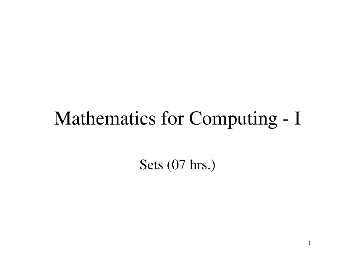 Sets-introduction - This is maths - Mathematics for Computing - I Sets ...