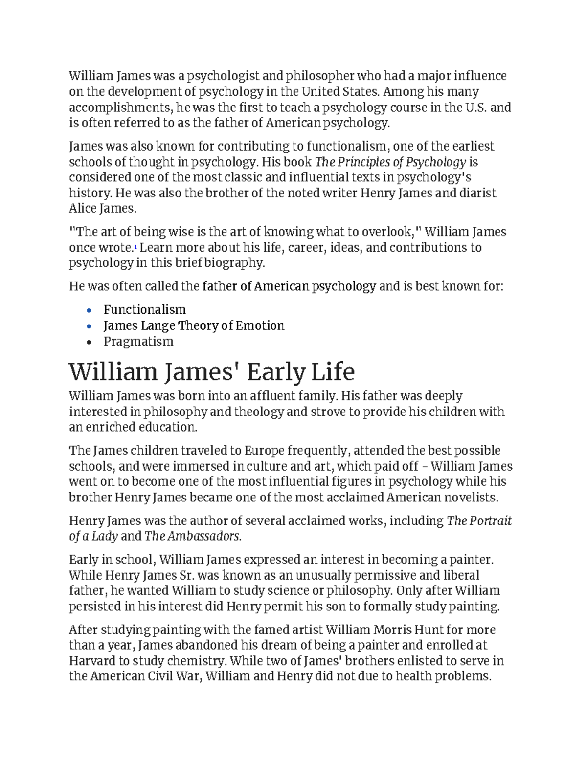 William James Notes - William James was a psychologist and philosopher ...