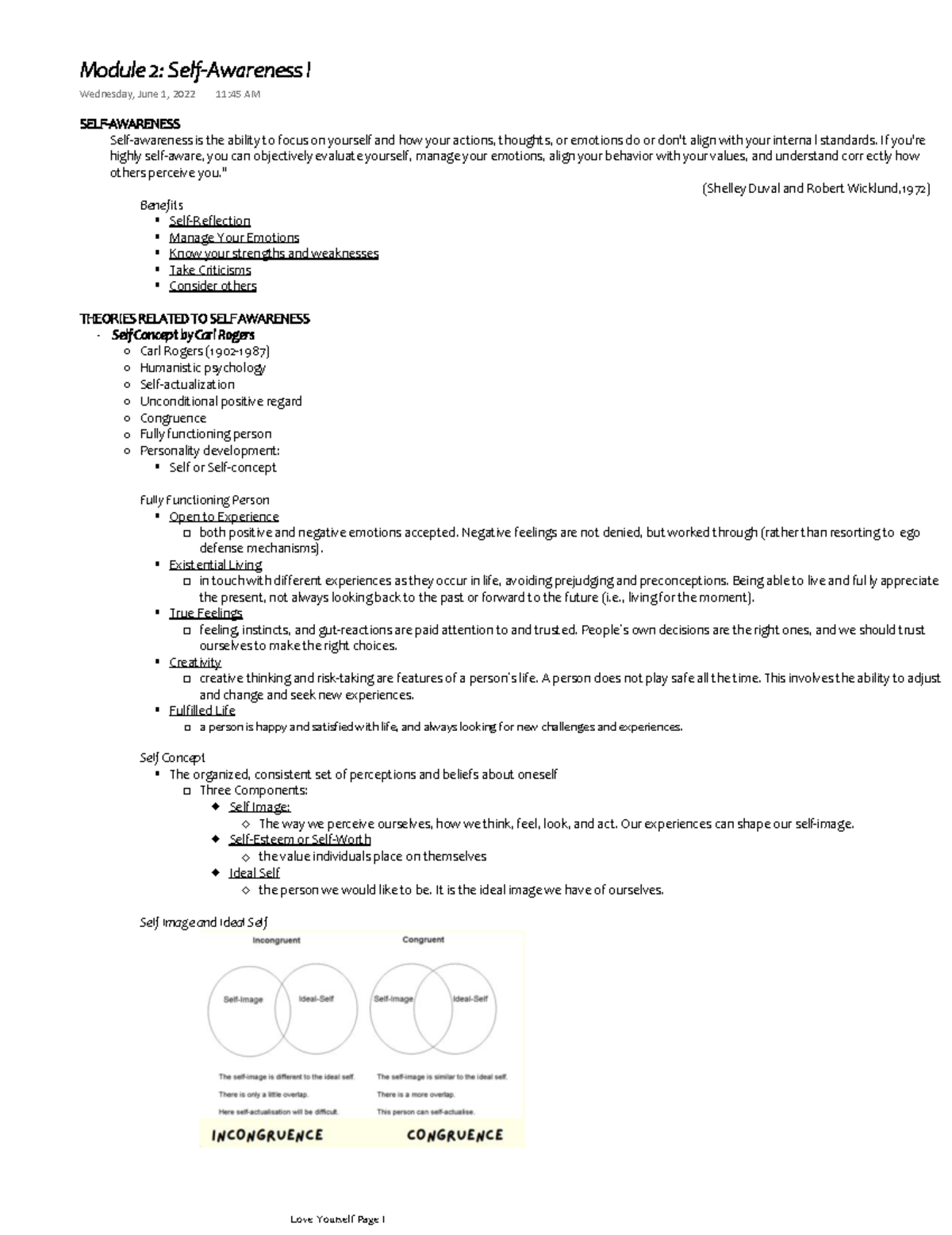 Module 2 Self-Awareness I - SELF-AWARENESS Self-awareness is the ...