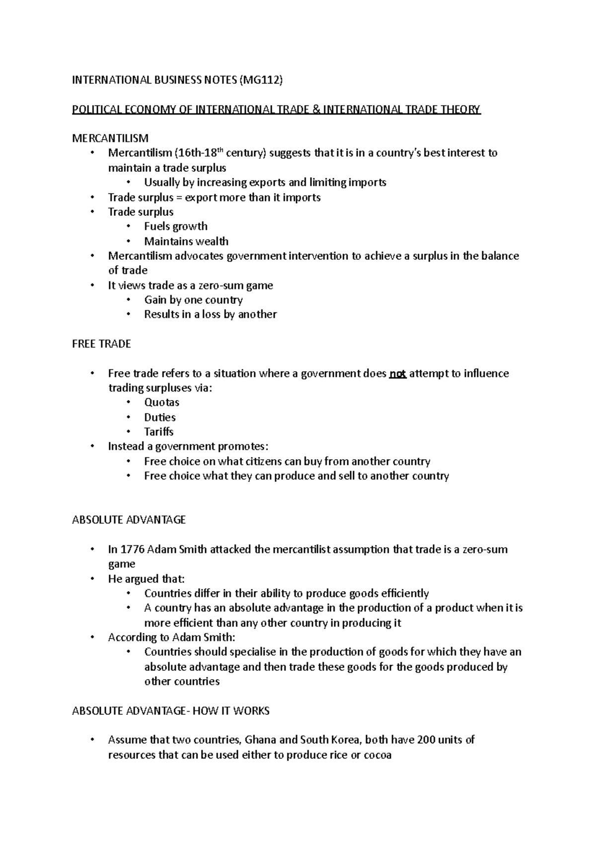 MG112 Notes - INTERNATIONAL BUSINESS NOTES (MG112) POLITICAL ECONOMY OF ...