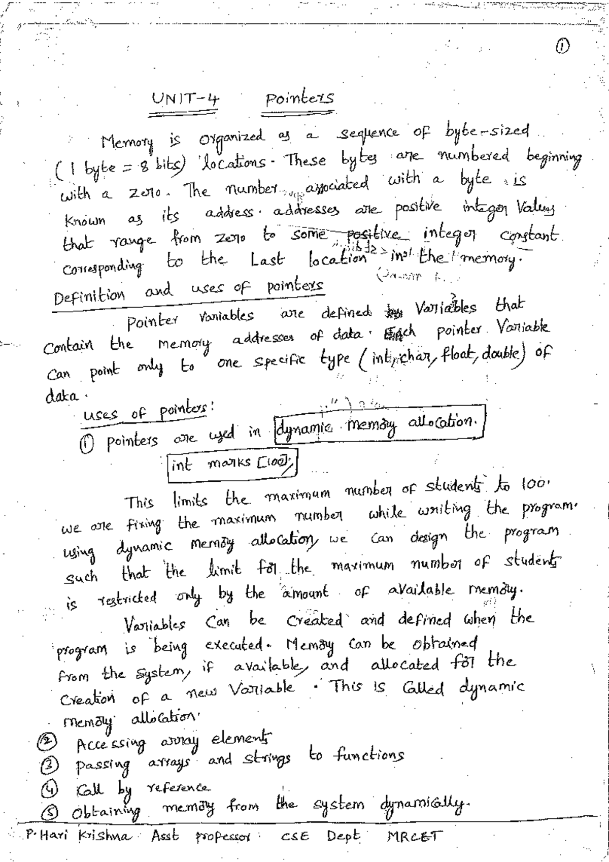 Cp unit-4 notes - computer programming - pointers Memory is organized ...