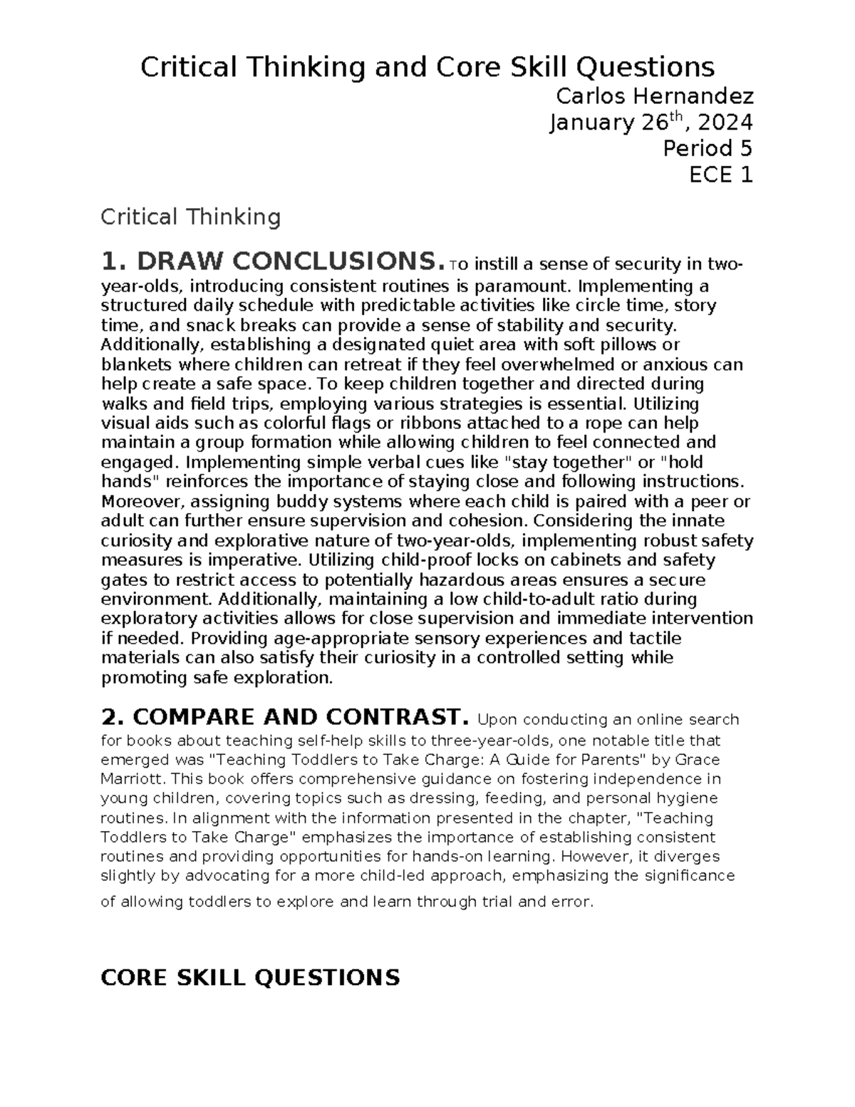 Critical Thinking and Core Skills Questions Hernandez C - Critical ...