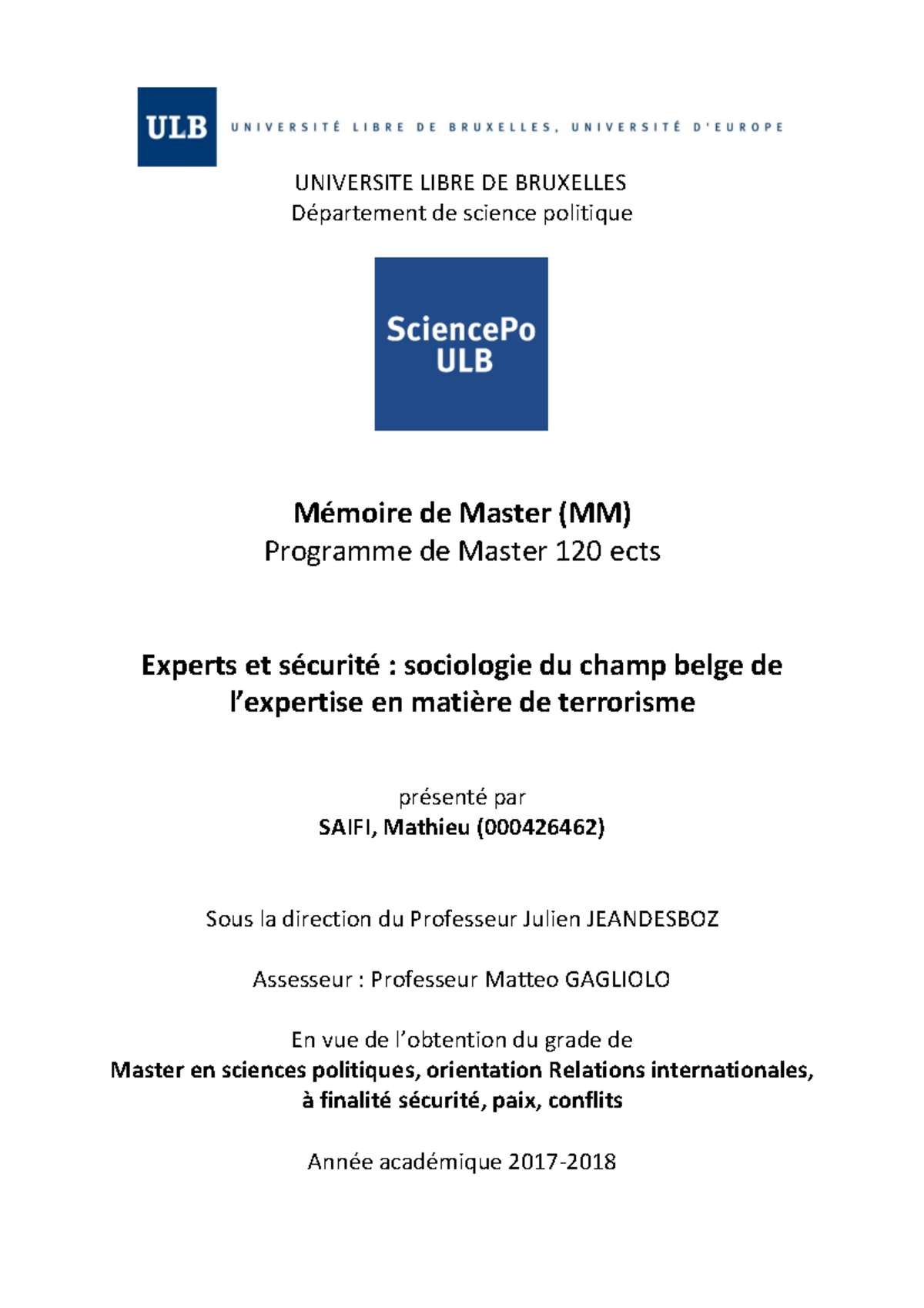 Mémoire Saifi 2018 - Experts et seìcuriteì - UNIVERSITE LIBRE DE ...