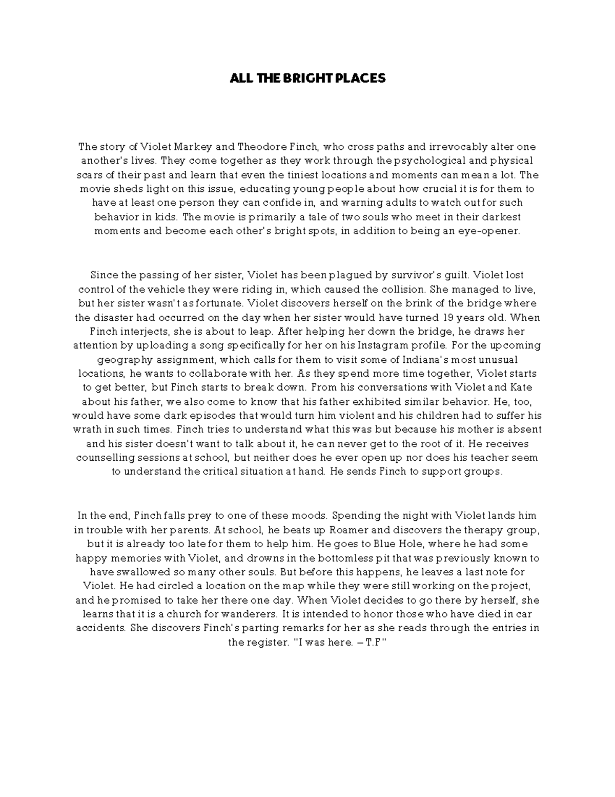 All-the-bright-places - ALL THE BRIGHT PLACES The story of Violet ...