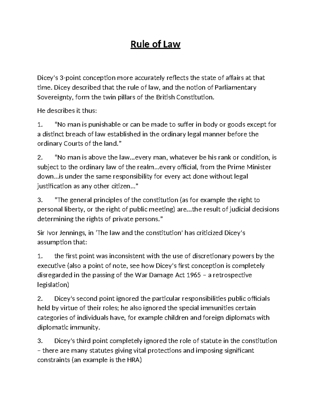 2-Rule of law complete essay - Rule of Law Dicey’s 3-point conception ...