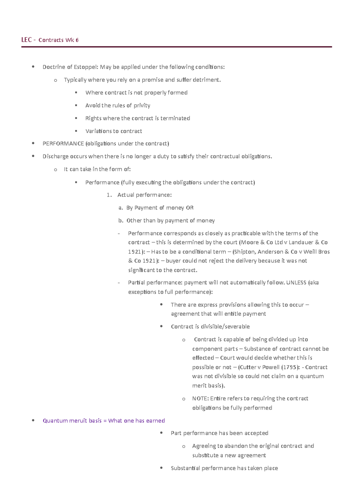 LEC - Contracts Wk 6 - Scribbled notes - LEC - Contracts Wk 6 Doctrine ...