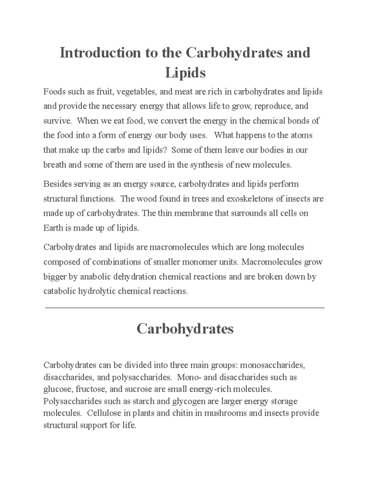 Learning Module 5 Carbohydrates and Lipids - Introduction to the ...