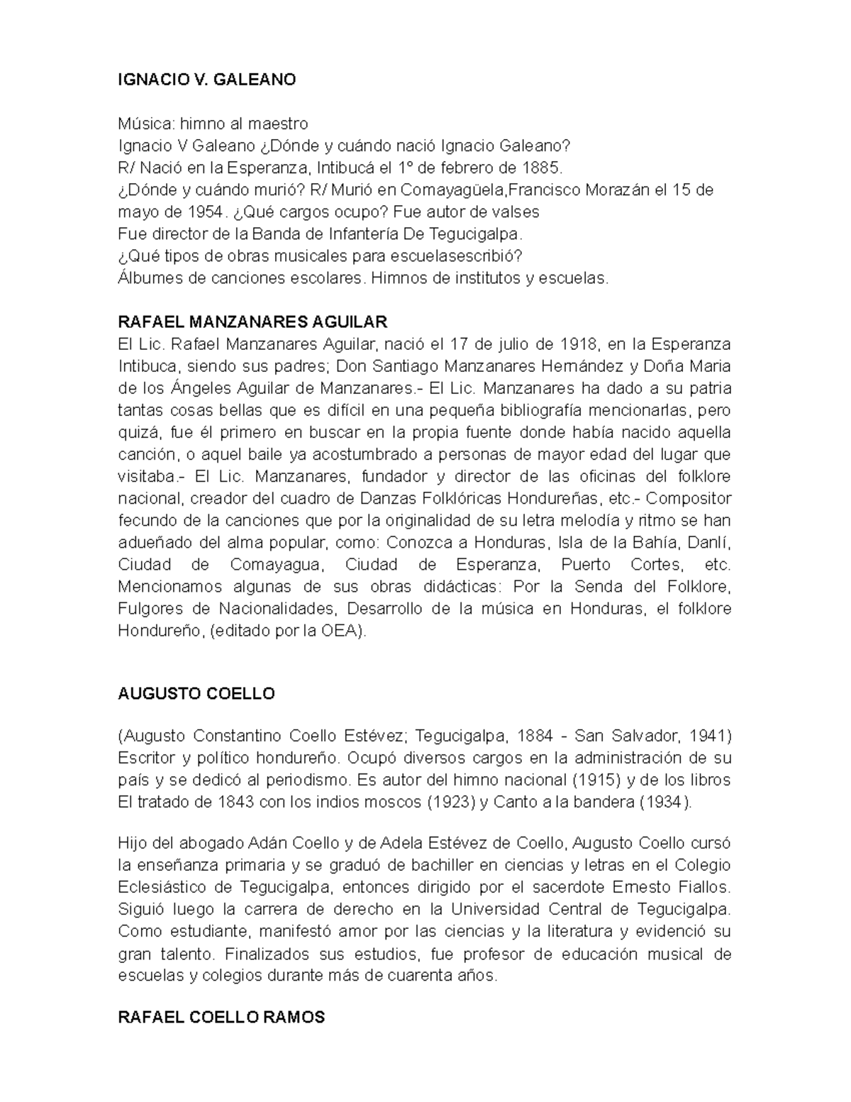 Compositores Hondureños - IGNACIO V. GALEANO Música: himno al maestro ...