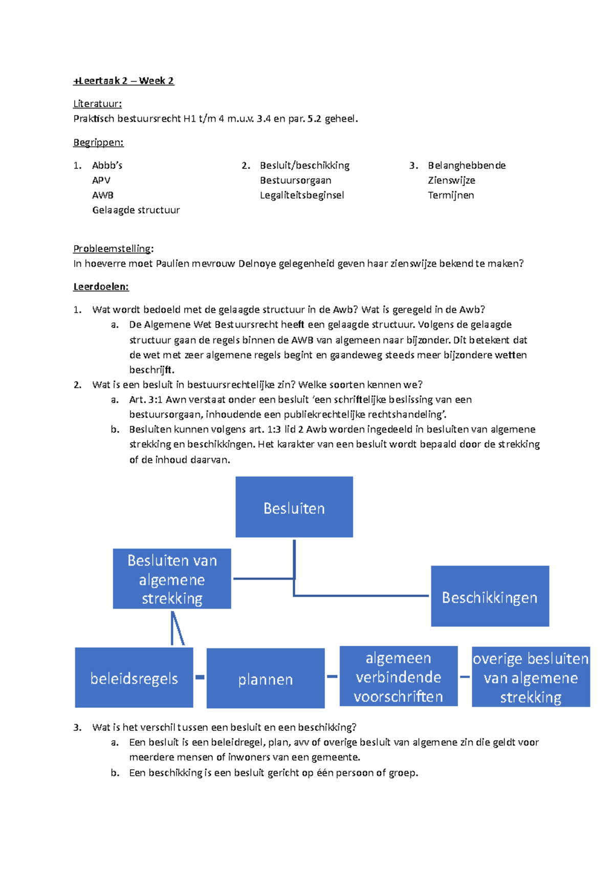 Leertaak 2 - Week 2 - +Leertaak 2 – Week 2 Literatuur: Praktisch bestuursrecht H1 t/m 4 m.u. 3 ...