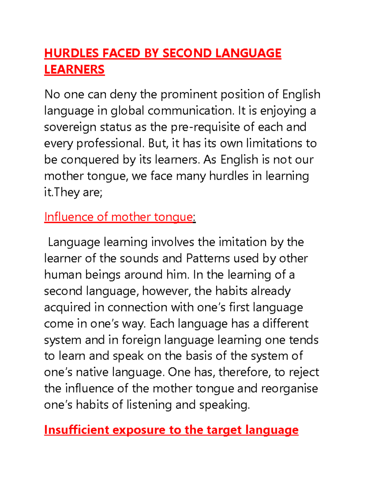 5 6237673311417926843 - HURDLES FACED BY SECOND LANGUAGE LEARNERS No ...