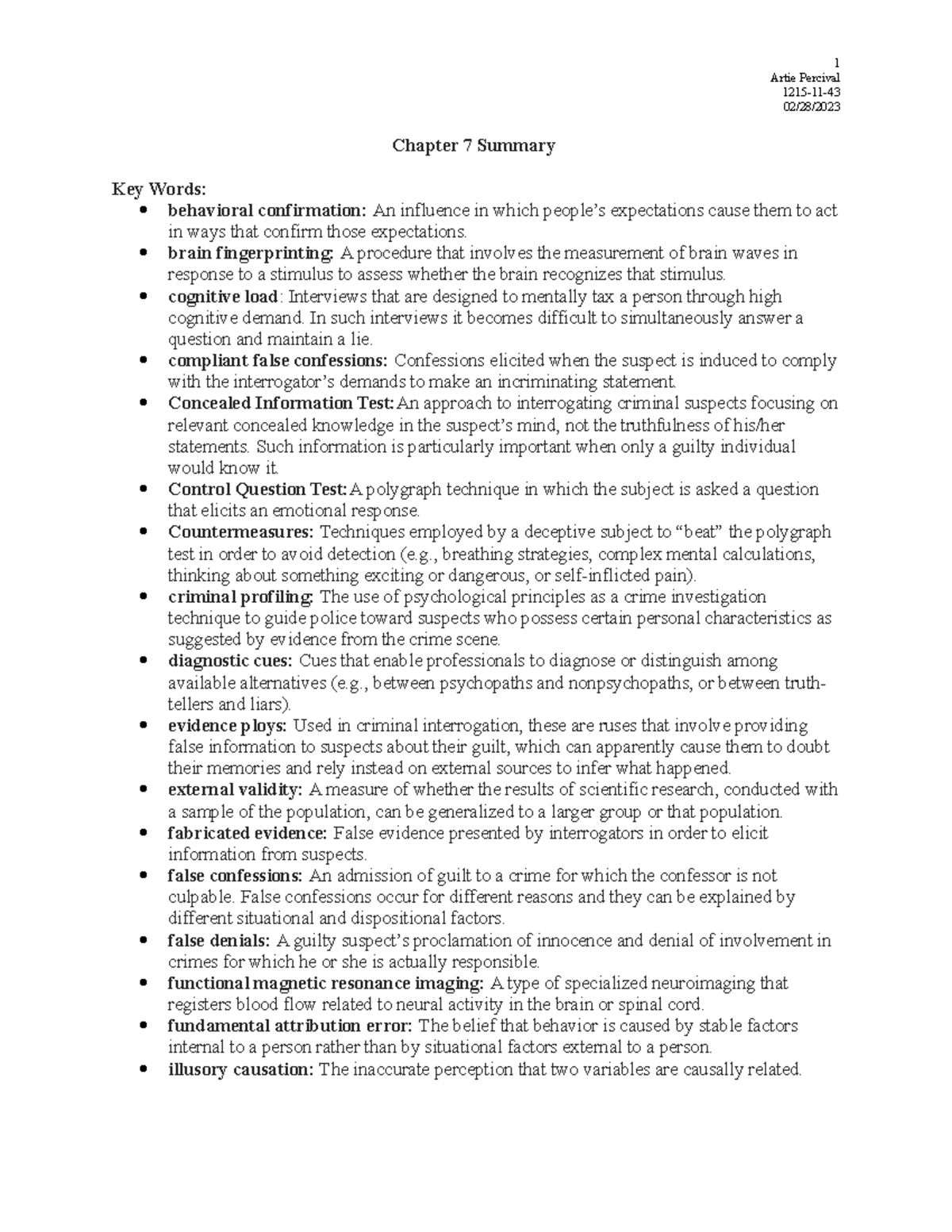 Chap summary 7 - Artie Percival 1215-11- 02/28/ Chapter 7 Summary Key ...