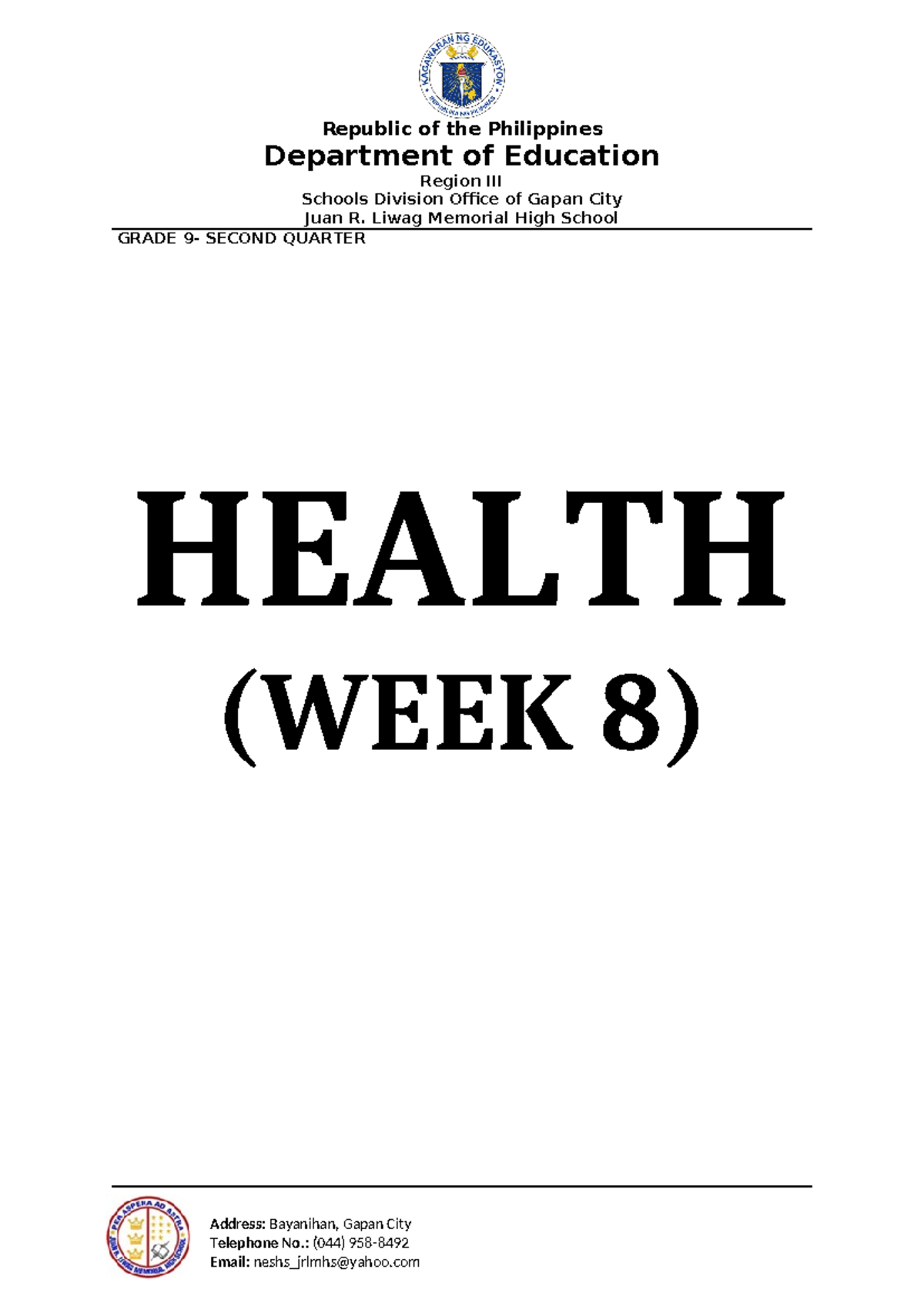Q2-health-week8 - HEALTH WEEK 8 MODULE - Department of Education ...