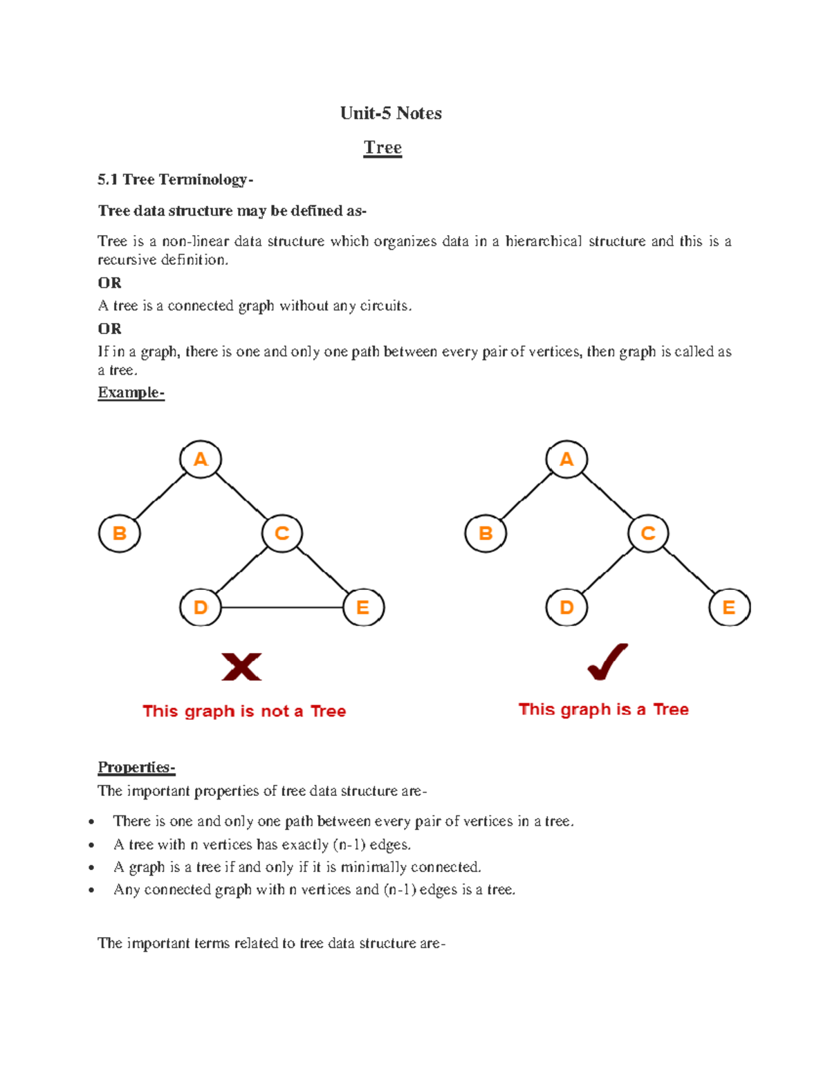 Ds Unit 5 All Ds Unit 5 Tree Pdf And Very Useful Unit 5 Notes Tree 5 Tree Terminology