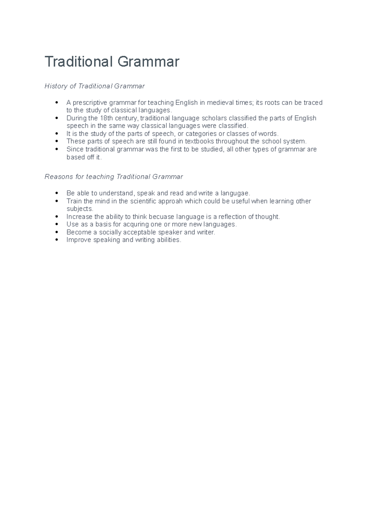 Traditional Grammar - During the 18th century, traditional language ...