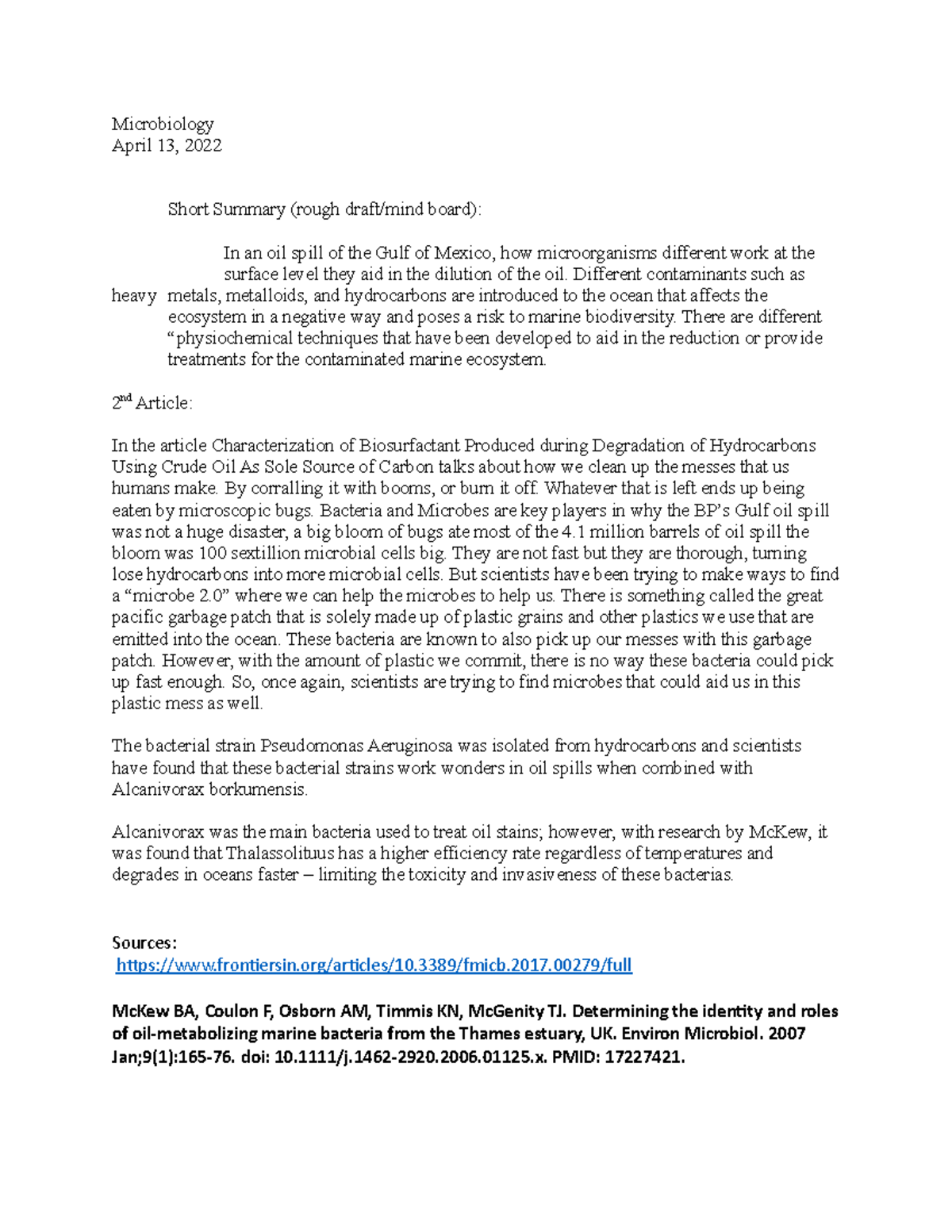 Paper discussion - Bioremediation - Microbiology April 13, 2022 Short Summary (rough draft/mind ...