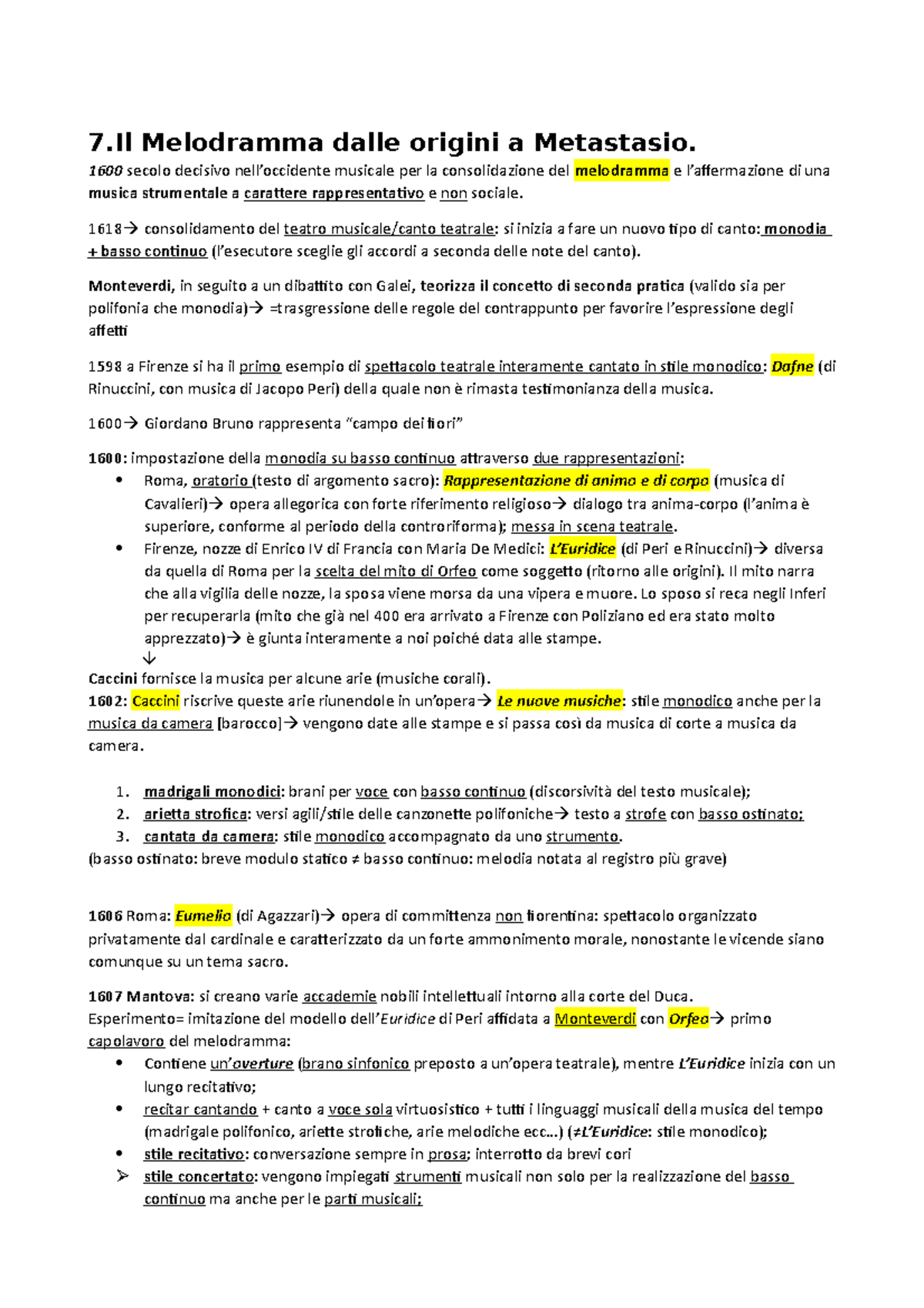 Appunti musica pt2 - 7 Melodramma dalle origini a Metastasio. 1600 secolo decisivo nell ...