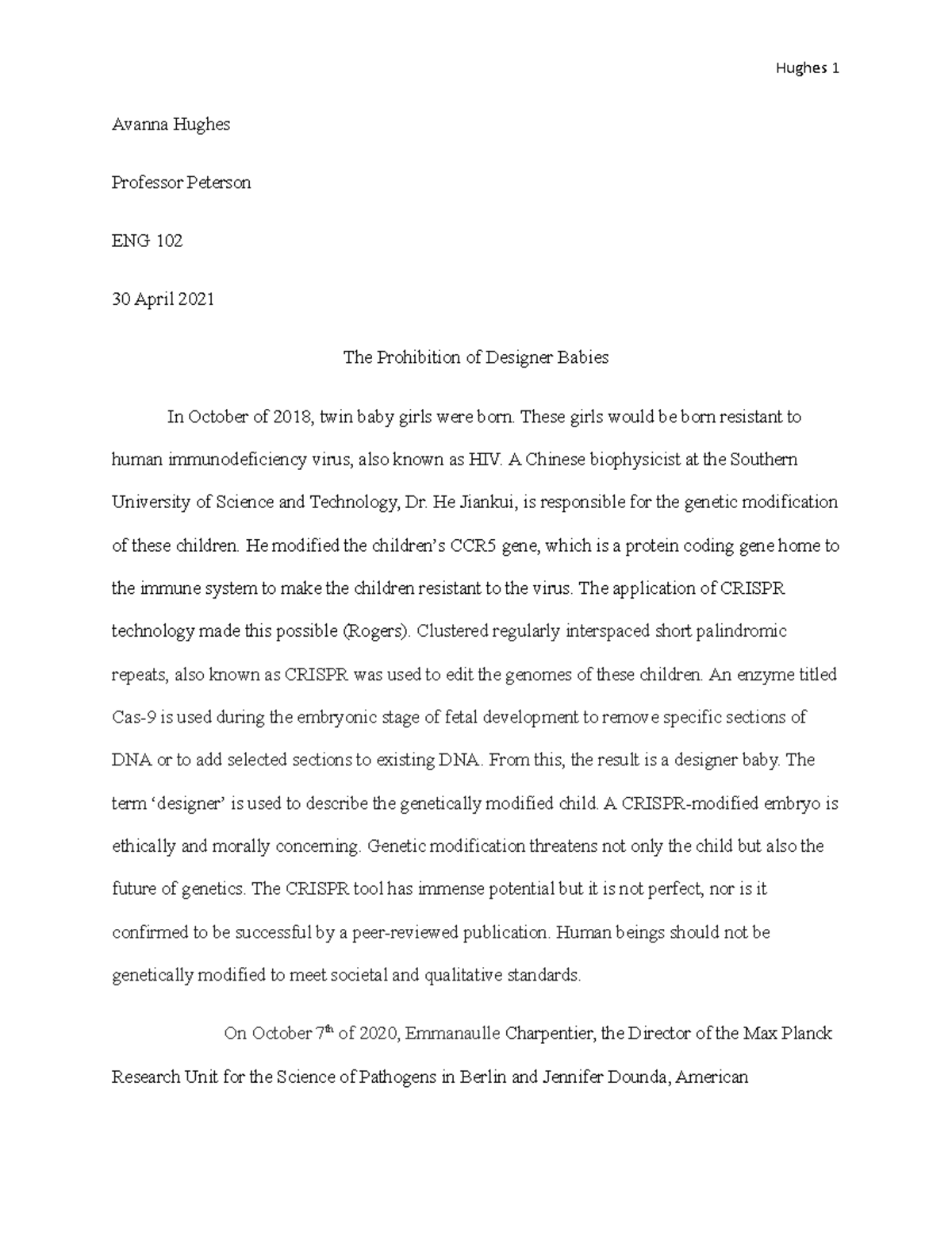 ENG 102 - Argumentative Synthesis - Avanna Hughes Professor Peterson ...