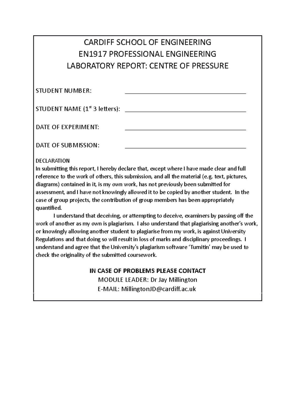 EN1917 Lab report - Cover page 21Nov22 - CARDIFF SCHOOL OF ENGINEERING ...