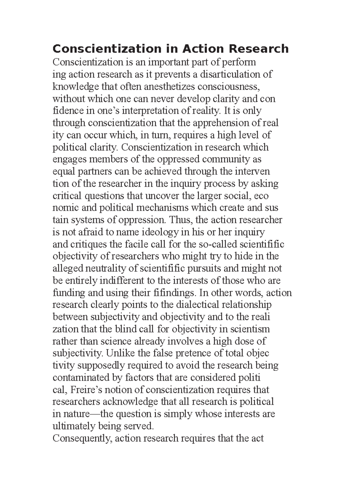 Conscientization in Action Research - Conscientization in Action ...