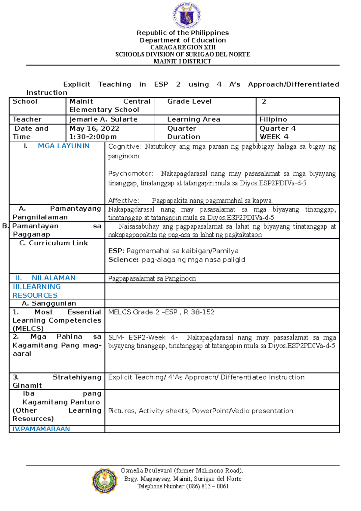 4A's DLP 2-ESP sularte - daily lesson plan - Department of Education CARAGA REGION XIII SCHOOLS ...