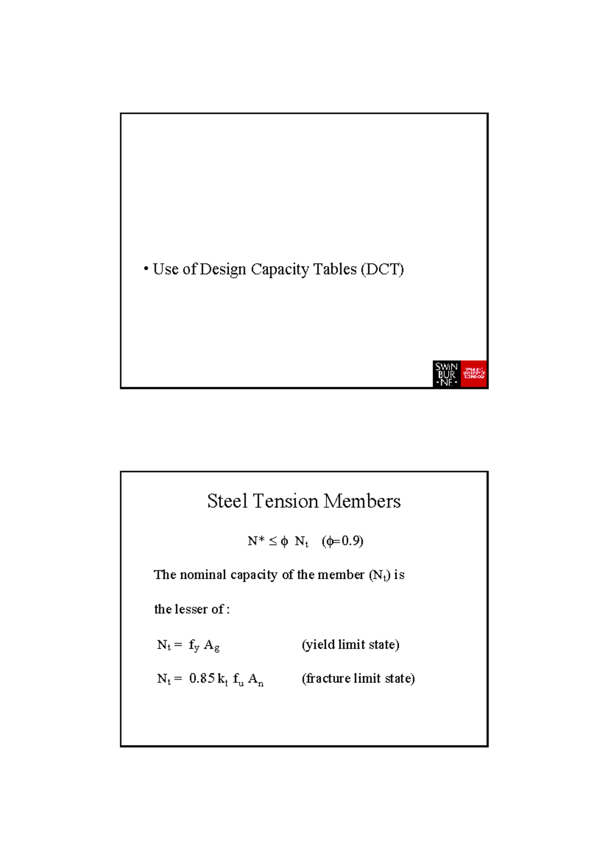 Use of Design Capacity Tables (DCT) - Select an angle section to be ...
