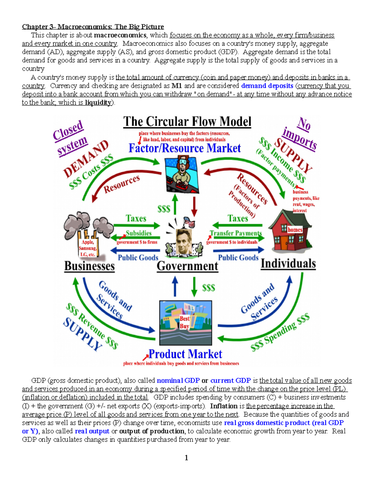 Chap3 notes - Chapter 3- Macroeconomics: The Big Picture This chapter ...