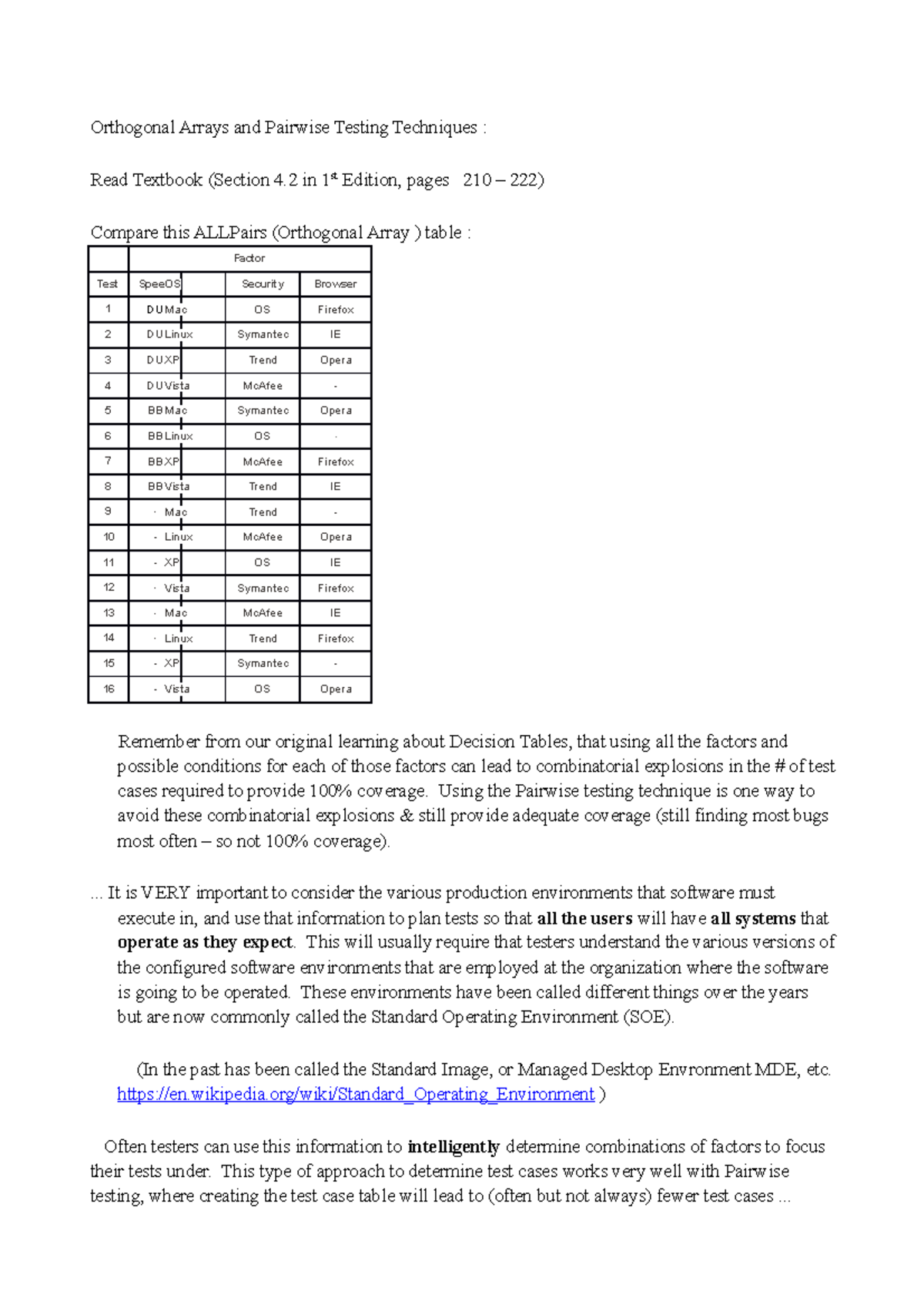 Lesson 9 Orthogonal Arrays- Pairwise Testing v3 - Orthogonal Arrays and ...