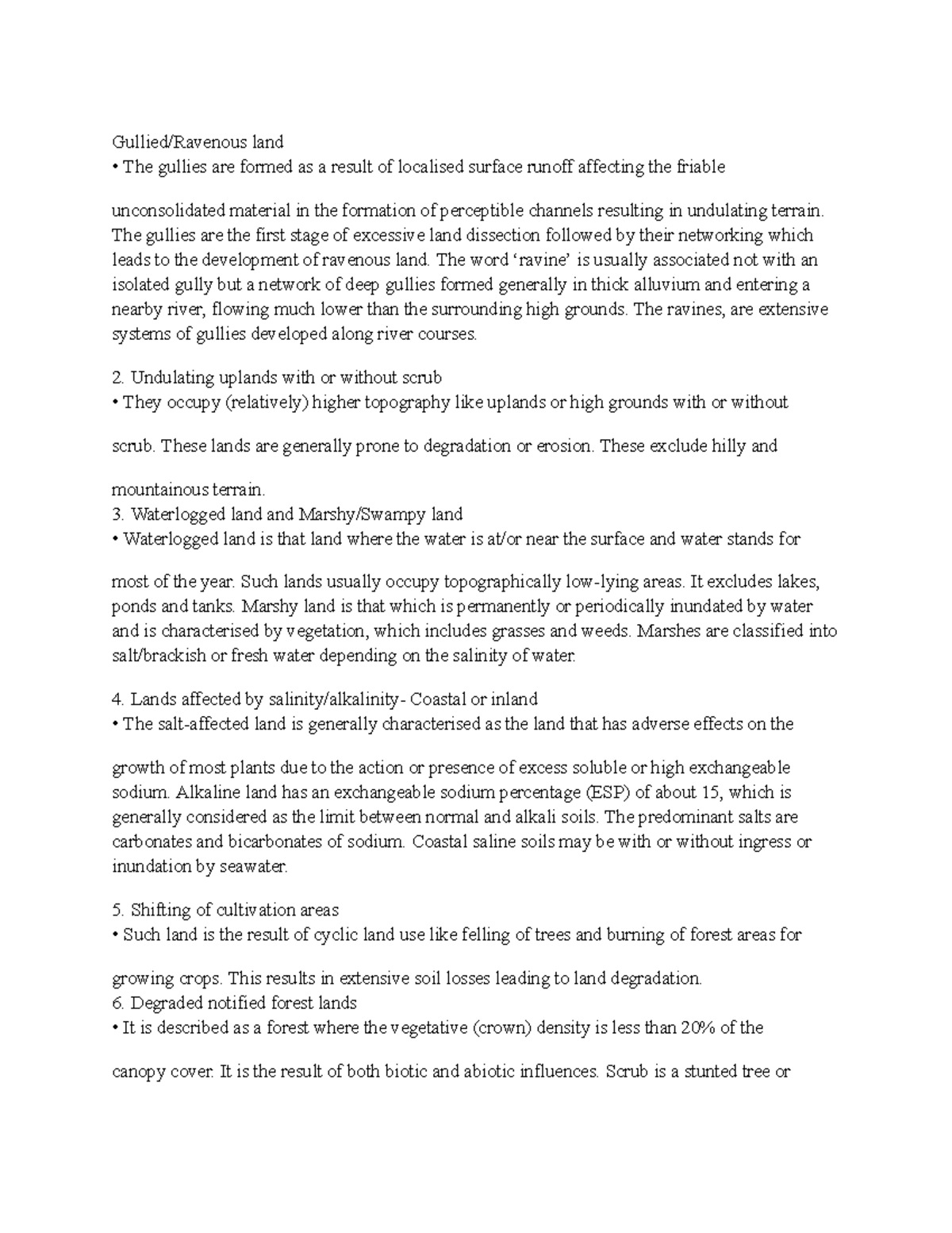 Enviormental Sciences notes 11 - Gullied/Ravenous land The gullies are ...