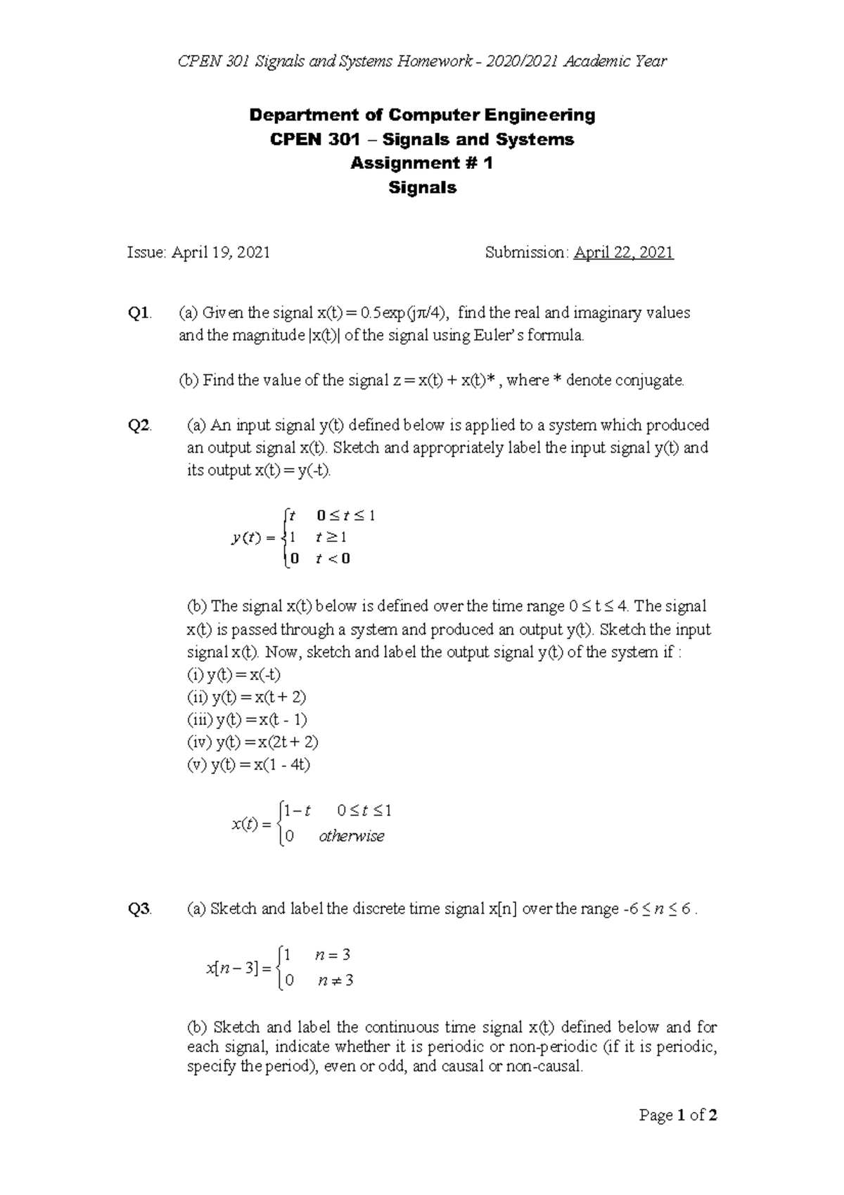 CPEN 301 2020 2021 HW 1 - CPEN 301 lecture. DR. Godfrey Mills - CPEN ...