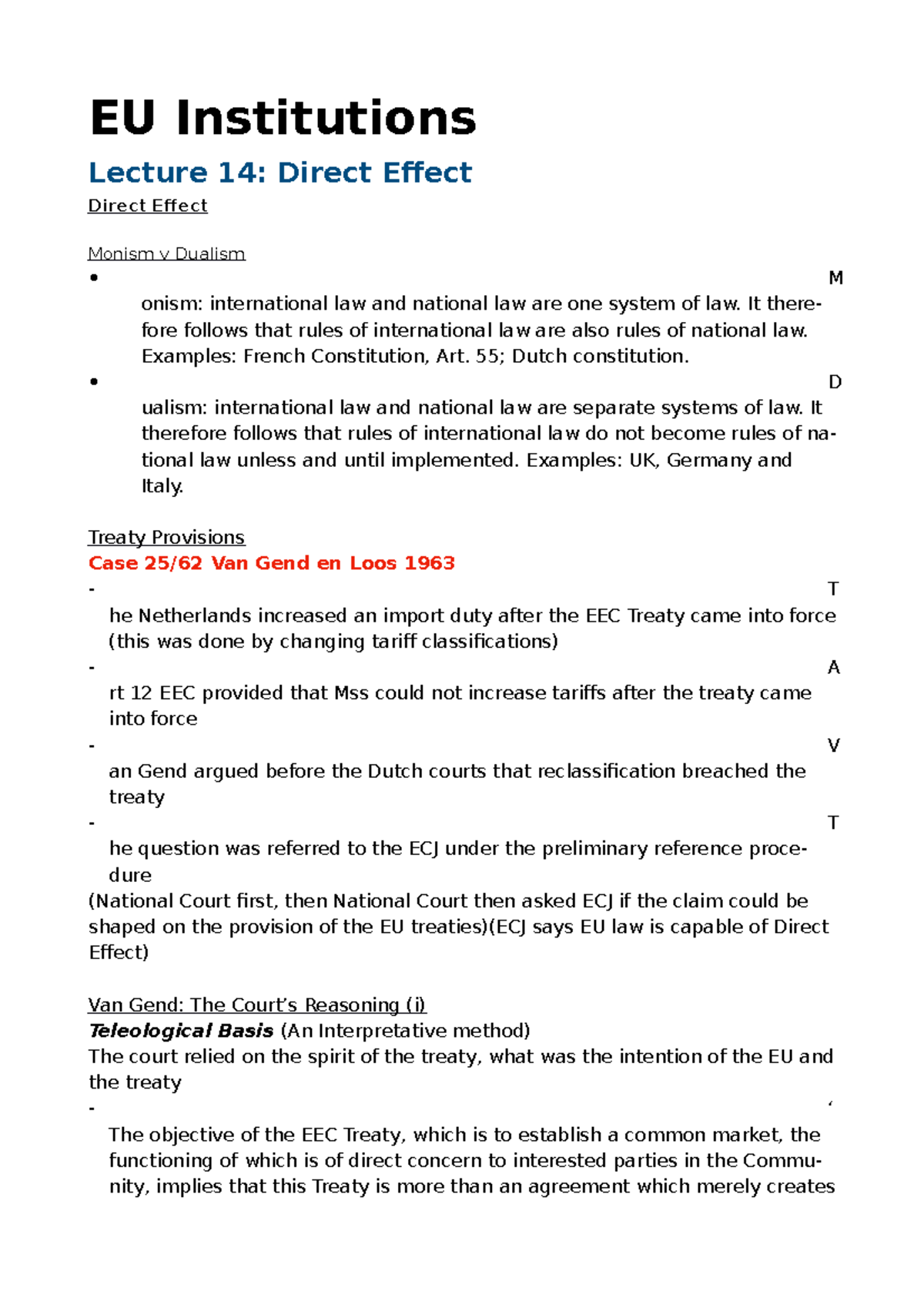 Lecture 14 Direct Effect 1 Eu Institutions Lecture 14 Direct Efect Direct Efect Monism V