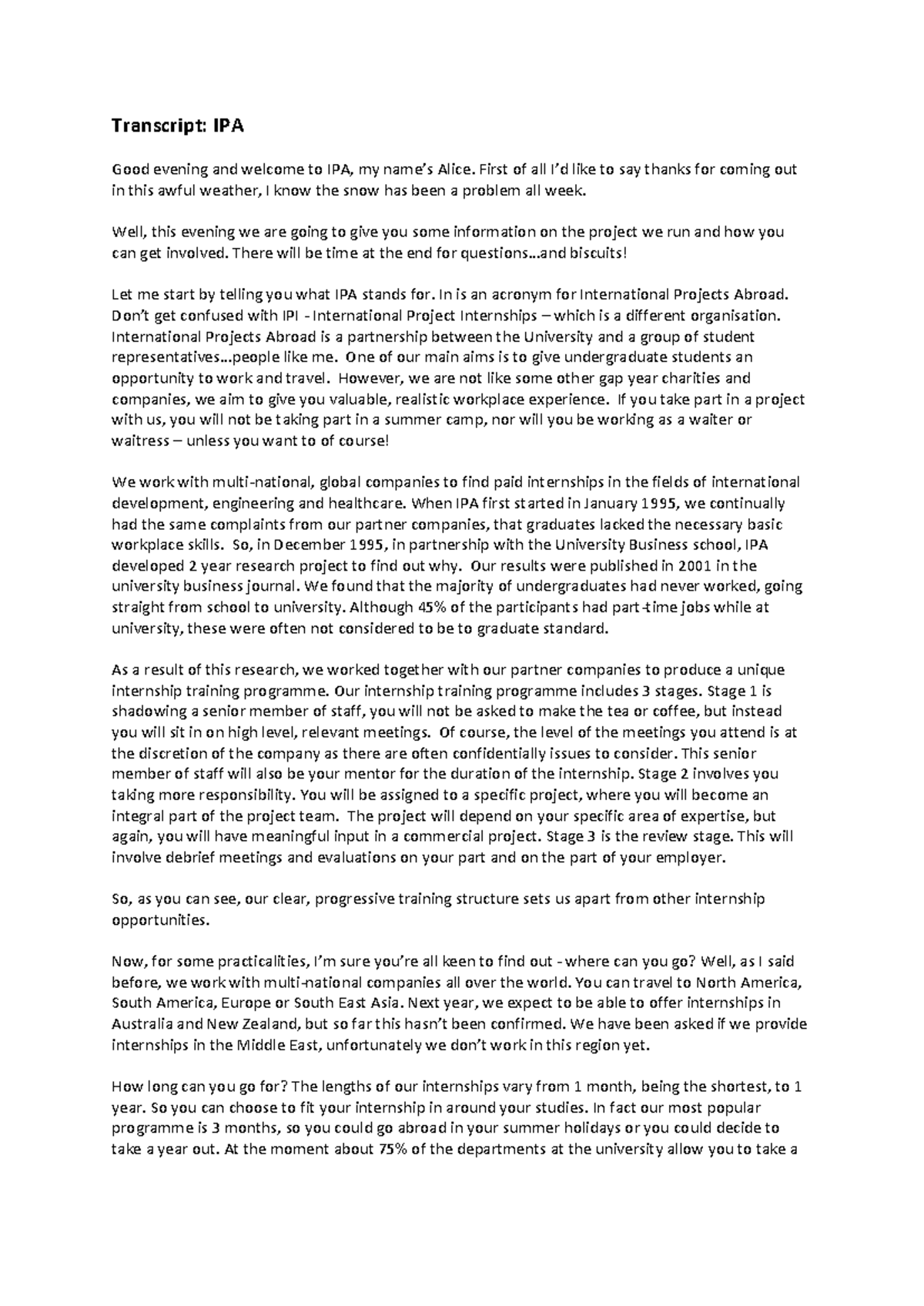 Transcript IPA - Notes - Transcript: IPA Good evening and welcome to ...