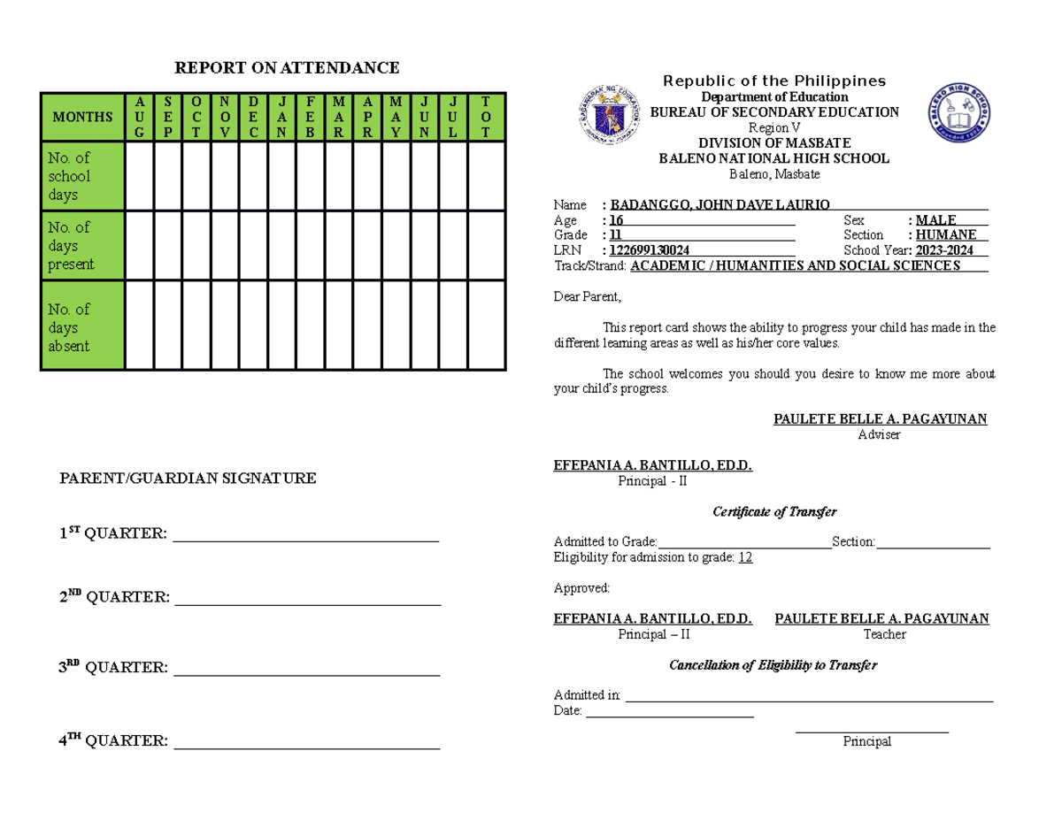SF-9-LOGO - Nsjei - SCHOOL FORM 9 PROGRESS REPORT CARD REPORT ON ...