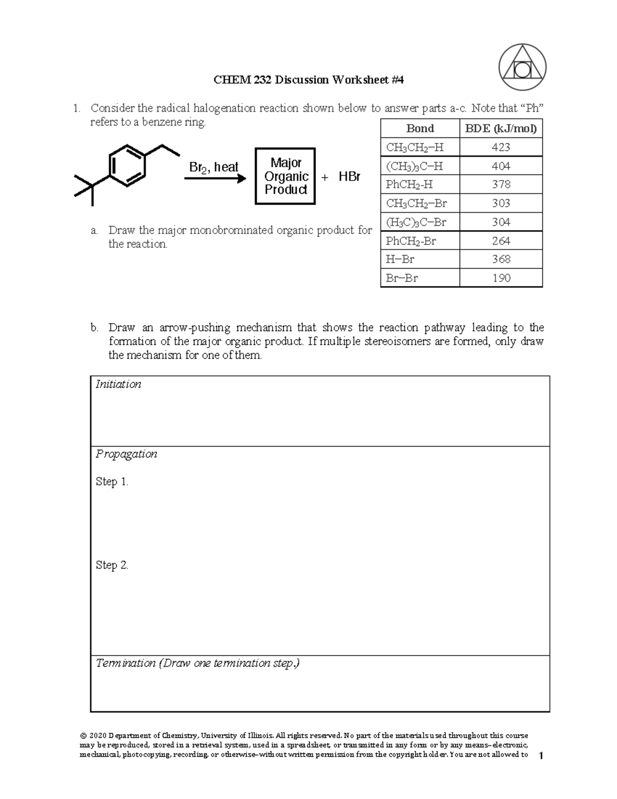Disc Worksheet 4 - n/a - 1 CHEM 232 Discussion Worksheet # Consider the ...